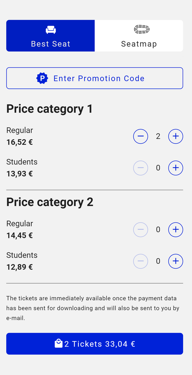 Create a seating plan for professional ticket sales